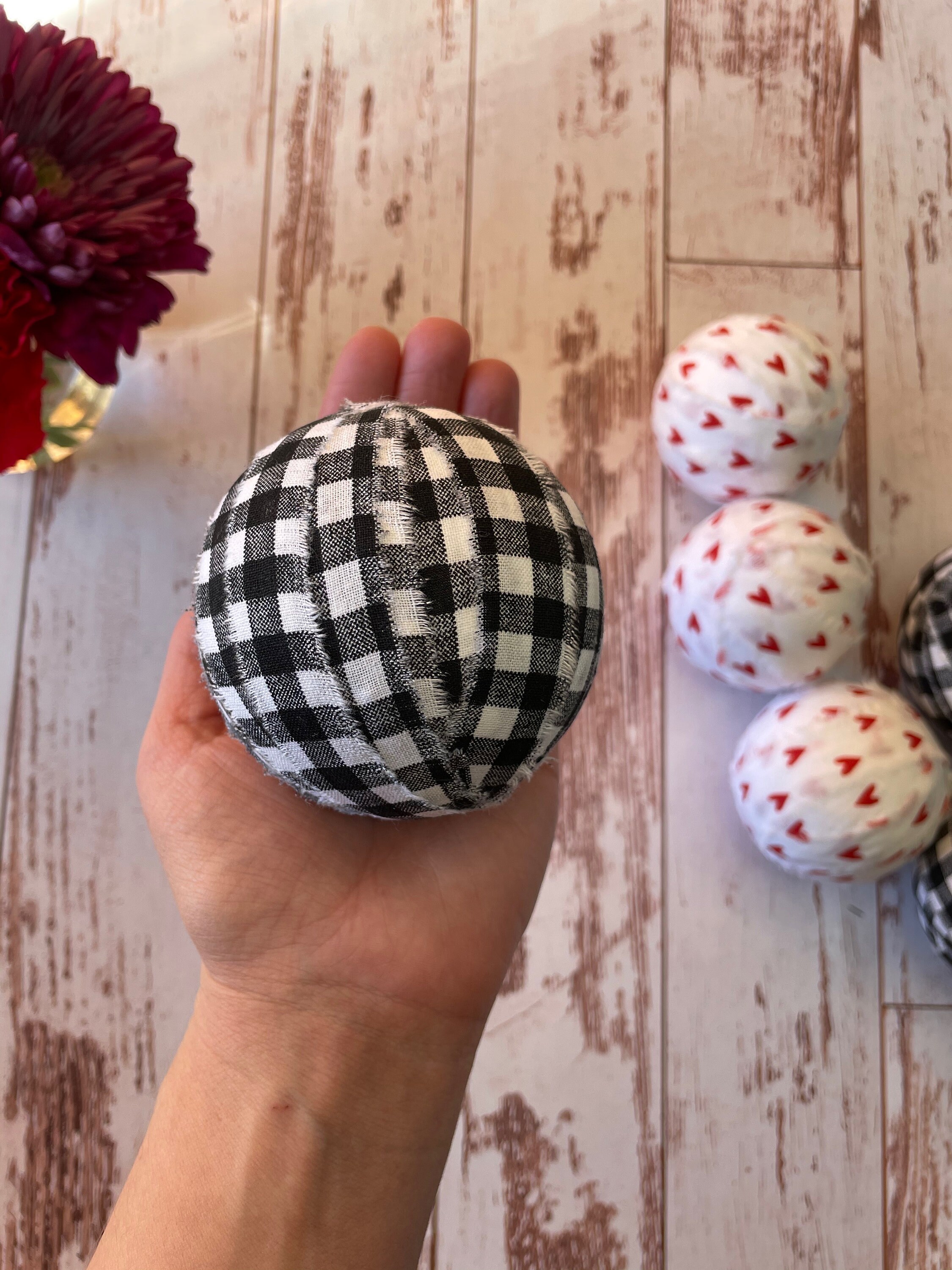 Rustic Buffalo Check Valentine's Day Rag Balls | - Etsy