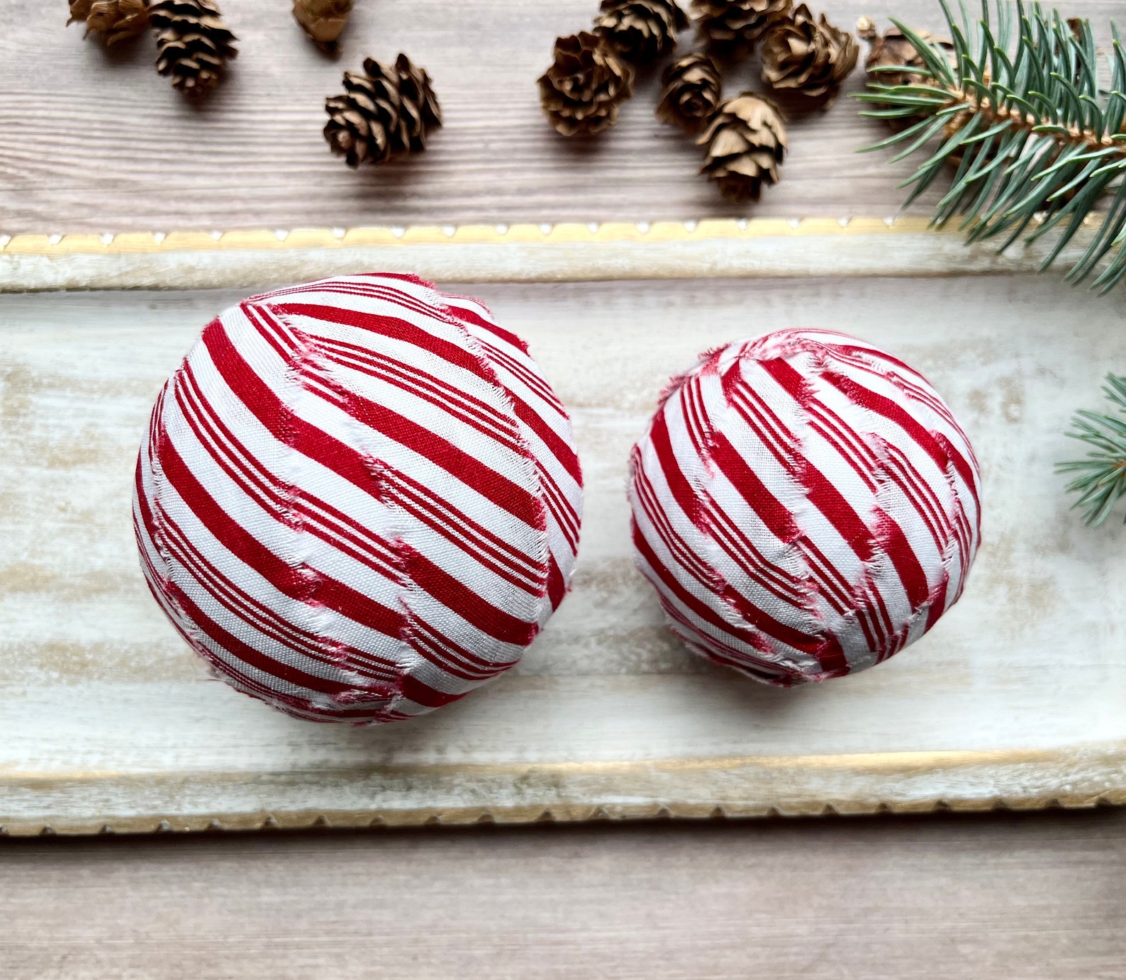 Candy Cane Rag Balls Rustic Candy Cane Christmas Bowl Filler Red and ...