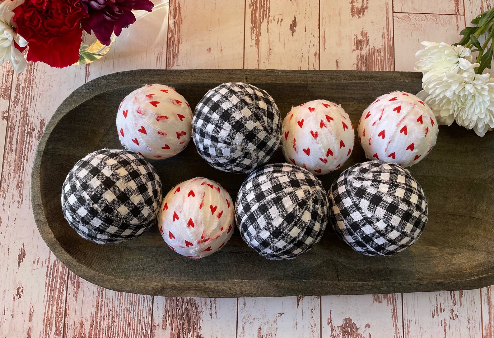 Rustic Buffalo Check Valentine's Day Rag Balls | - Etsy