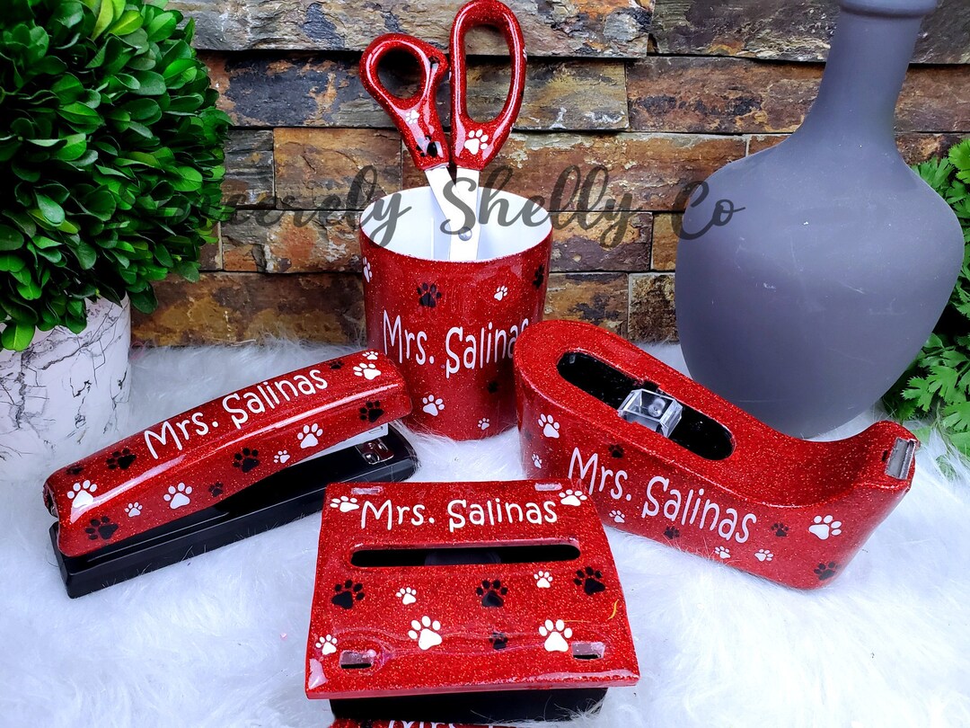 Paw Print Desk Set, Dog Desk Set, Personalized Desk Set, Office Supply ...