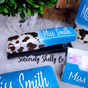 Cowhide Desk Set, Cow Print Stapler, Teacher Supply, Teacher Desk Set ...