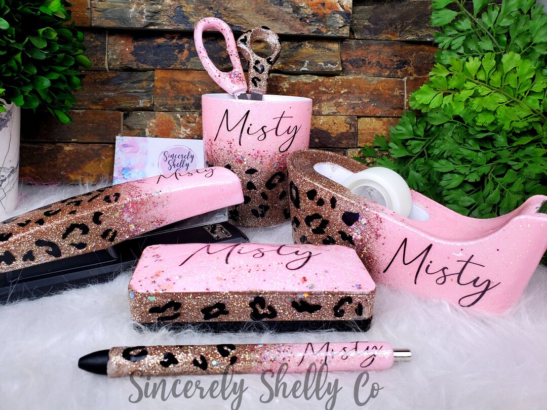 Leopard Desk Set - Custom Ombre Office Supplies | Glitter Stapler ...