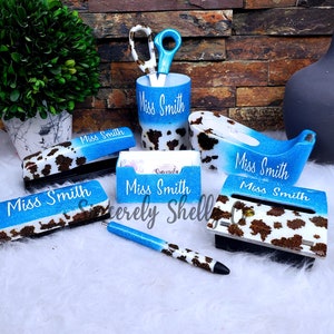 Cowhide Desk Set, Cow Print Stapler, Teacher Supply, Teacher Desk Set ...