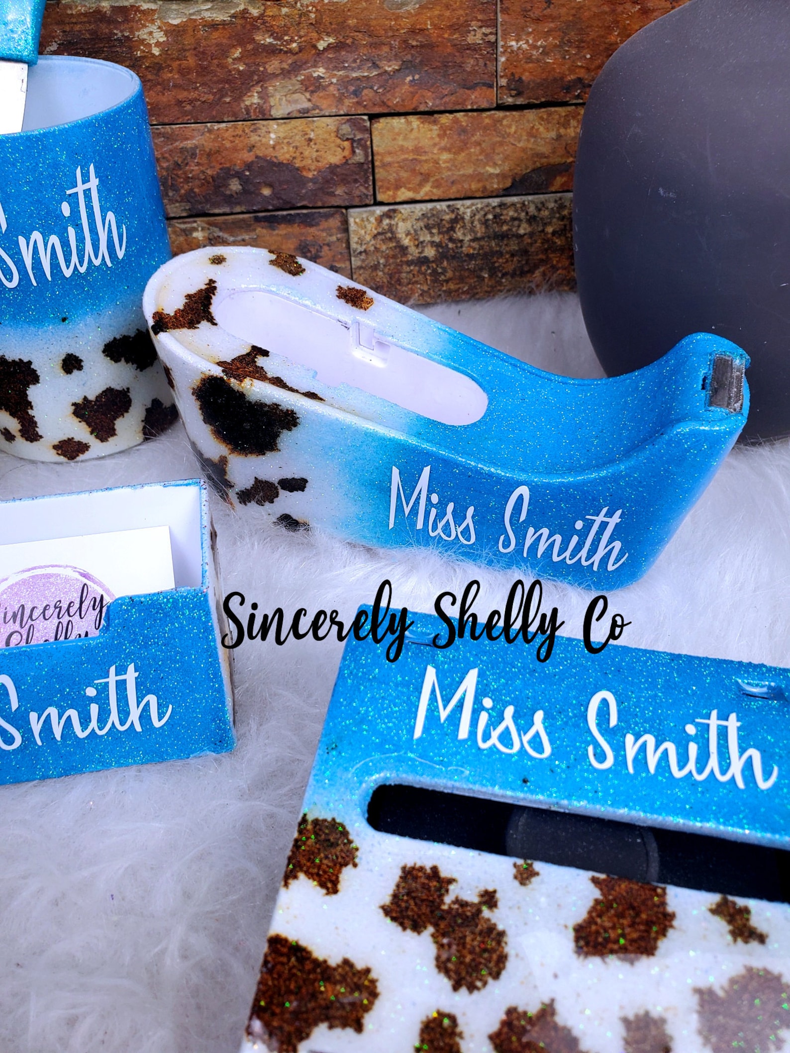 Cow Desk Set, Glitter Stapler, Classroom Supply, Teacher Desk Set ...