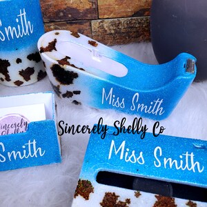 Cowhide Desk Set, Cow Print Stapler, Teacher Supply, Teacher Desk Set ...