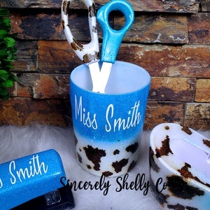 Cowhide Desk Set, Cow Print Stapler, Teacher Supply, Teacher Desk Set ...