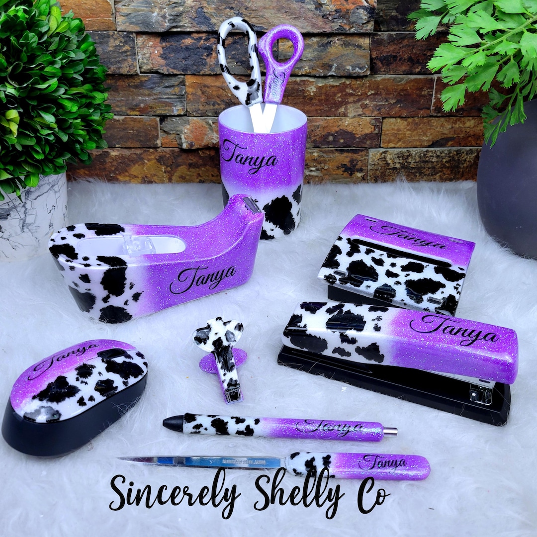 Cow Desk Set, Glitter Stapler, Classroom Supply, Teacher Desk Set ...
