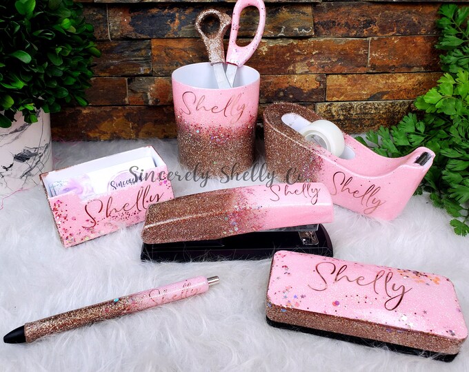 Ombre Desk Set, Personalized Teacher Gift, Office Supplies, Pink Desk ...