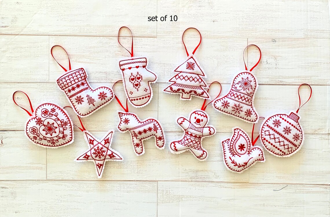 Embroidered Christmas Tree Ornament Sets - Etsy