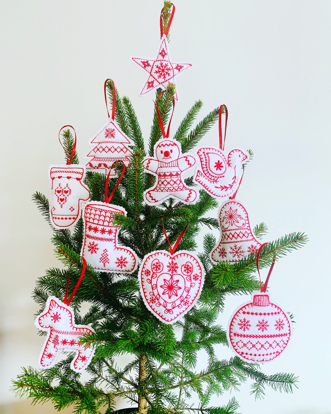 Embroidered Christmas Tree Ornament Sets - Etsy