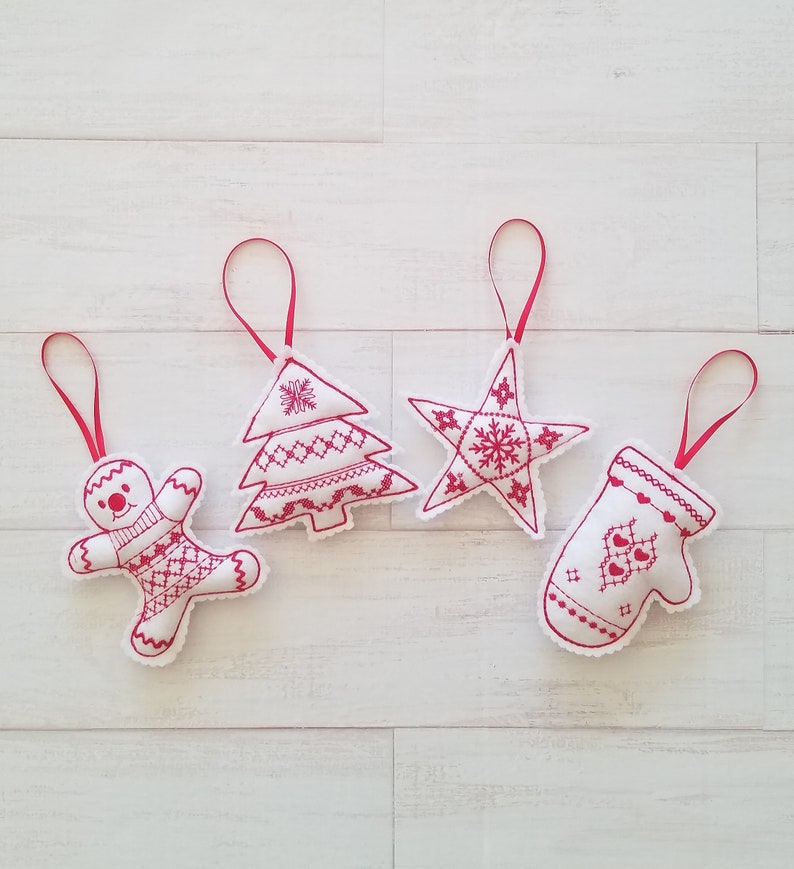 Embroidered Christmas Tree Ornament Sets - Etsy
