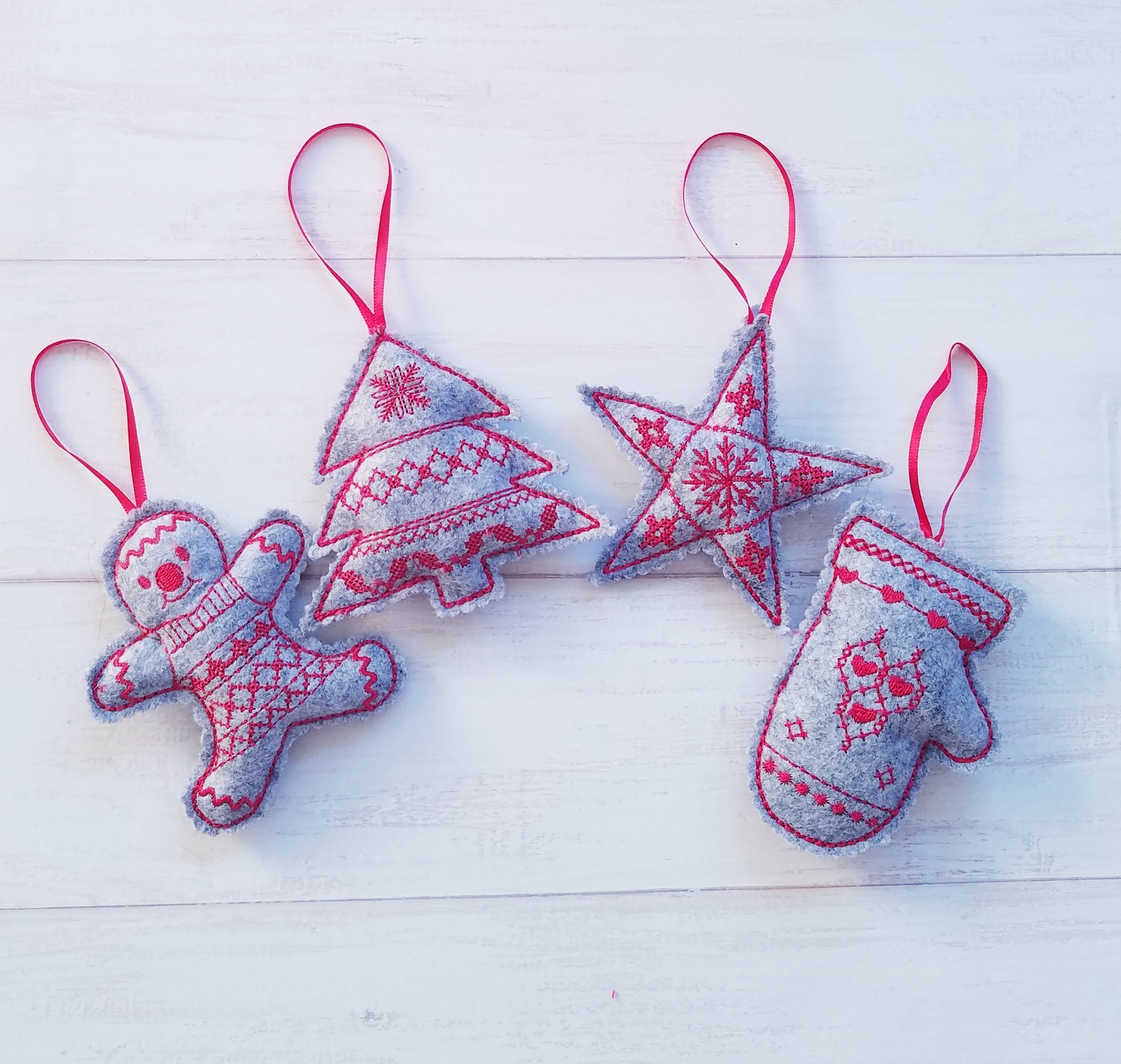 Embroidered Christmas Tree Ornament Sets - Etsy