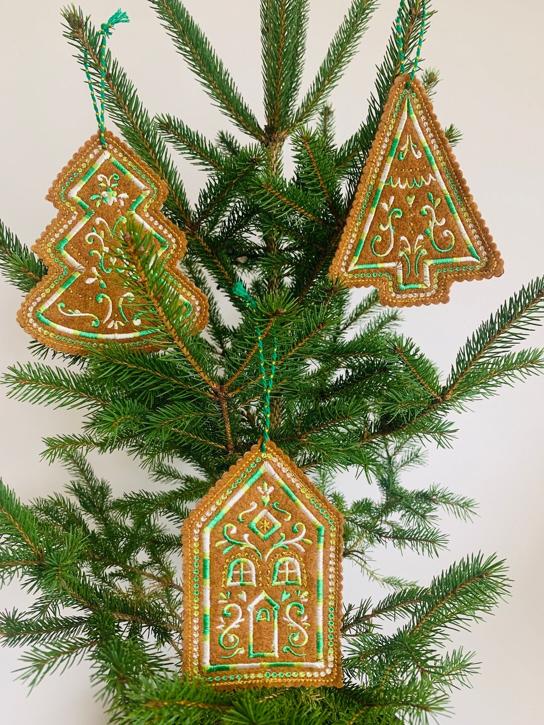 Embroidered Ornaments Gingerbread Cookie Three Piece Set - Etsy