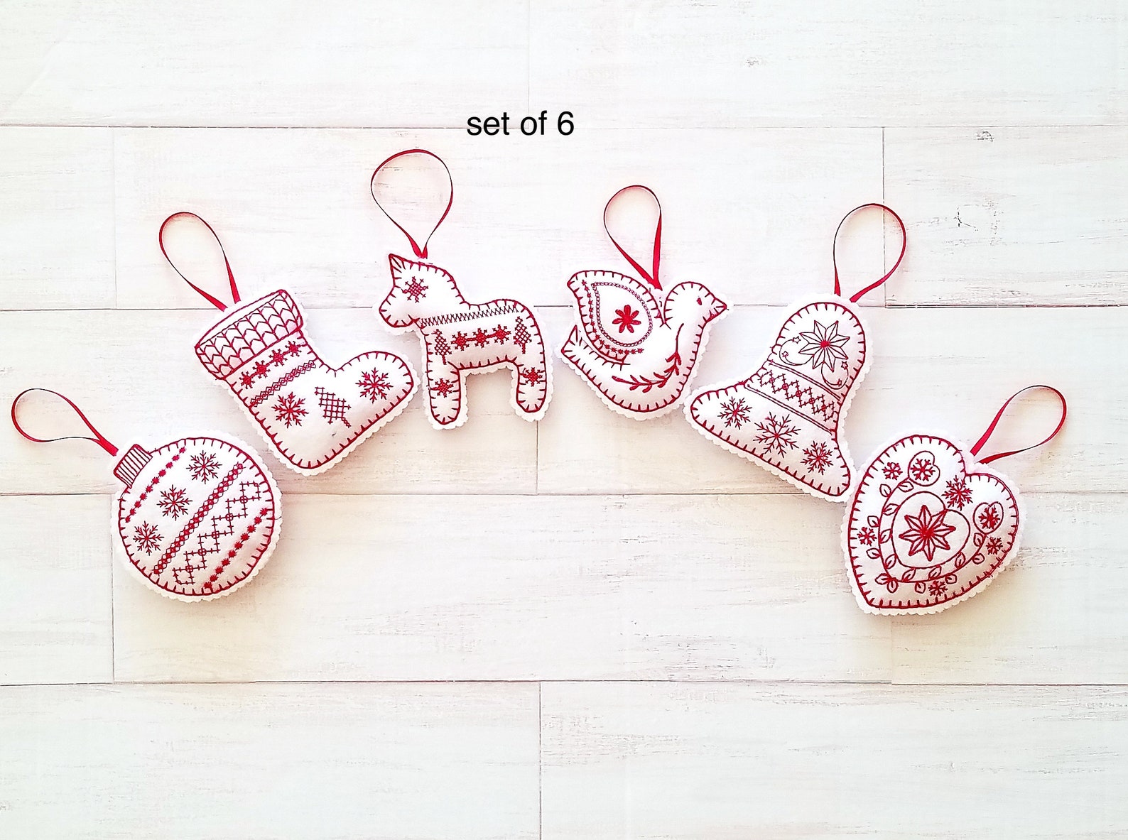 Embroidered Christmas Tree Ornament Sets - Etsy