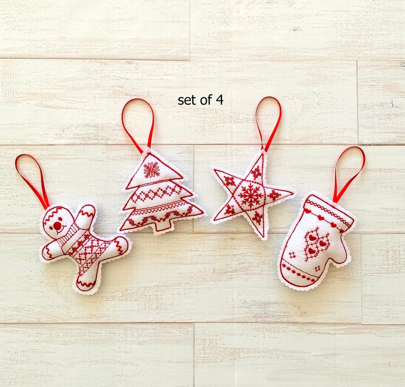 Embroidered Christmas Tree Ornament Sets - Etsy