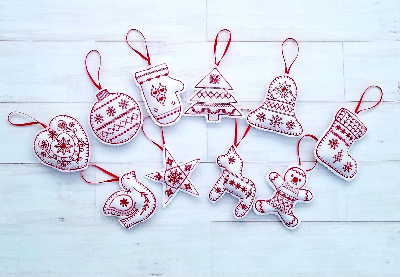 Embroidered Christmas Tree Ornament Sets - Etsy