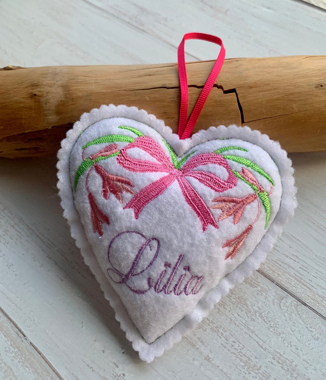 Personalized Embroidered Felt Heart Ornaments - Etsy