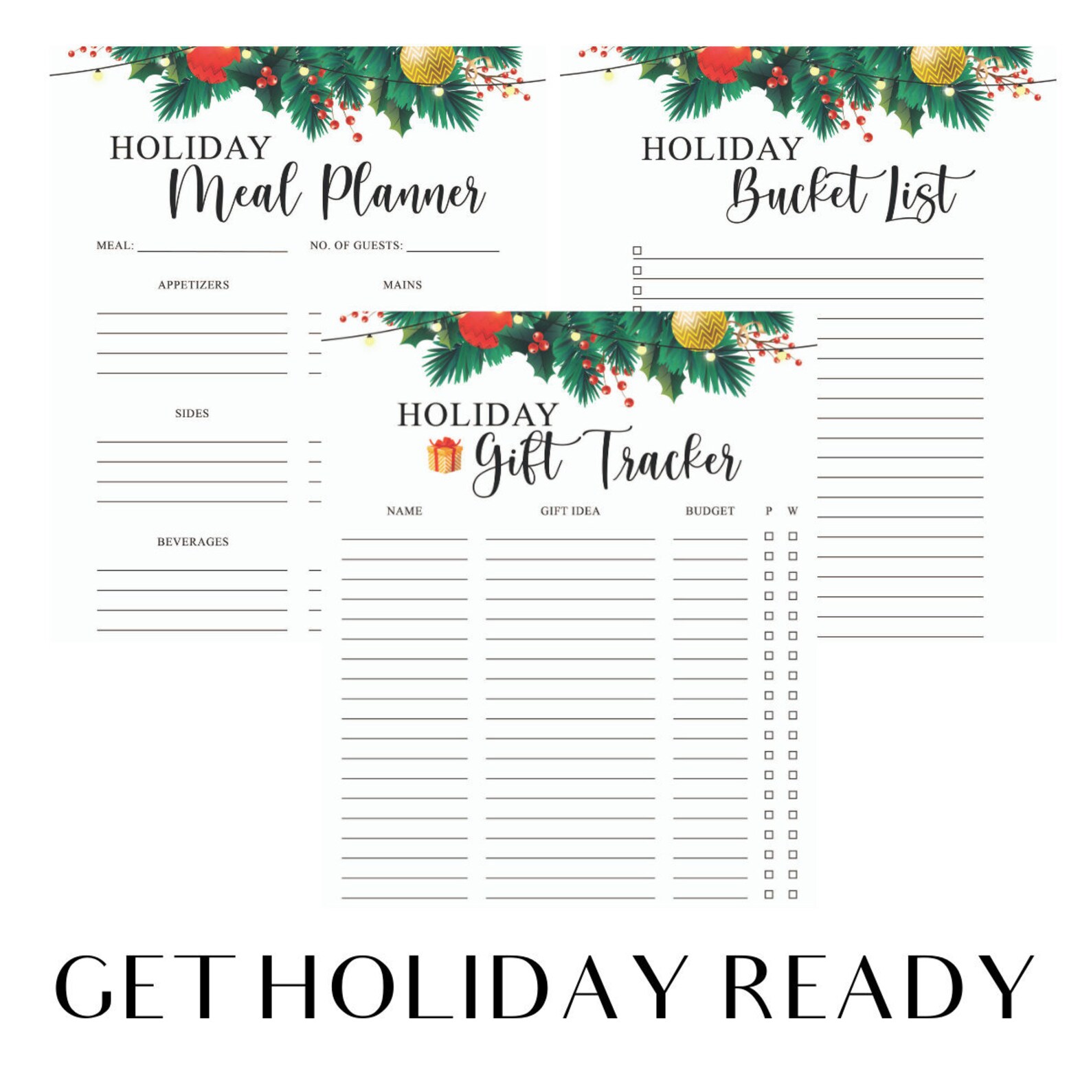 Holiday Organizational Templates PRINTABLE, Gift Tracker, Holiday Meal ...