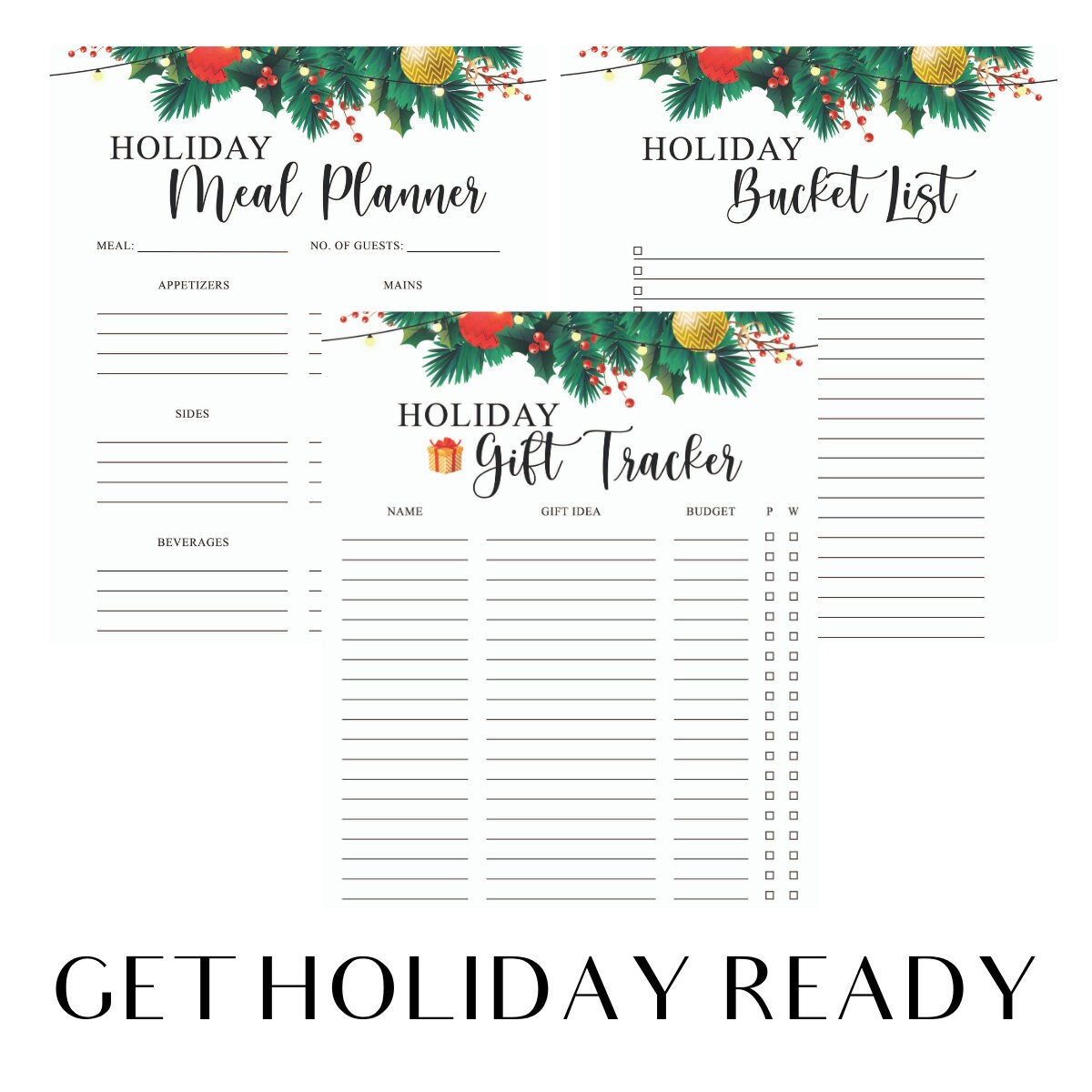 Holiday Organizational Templates PRINTABLE, Gift Tracker, Holiday Meal ...