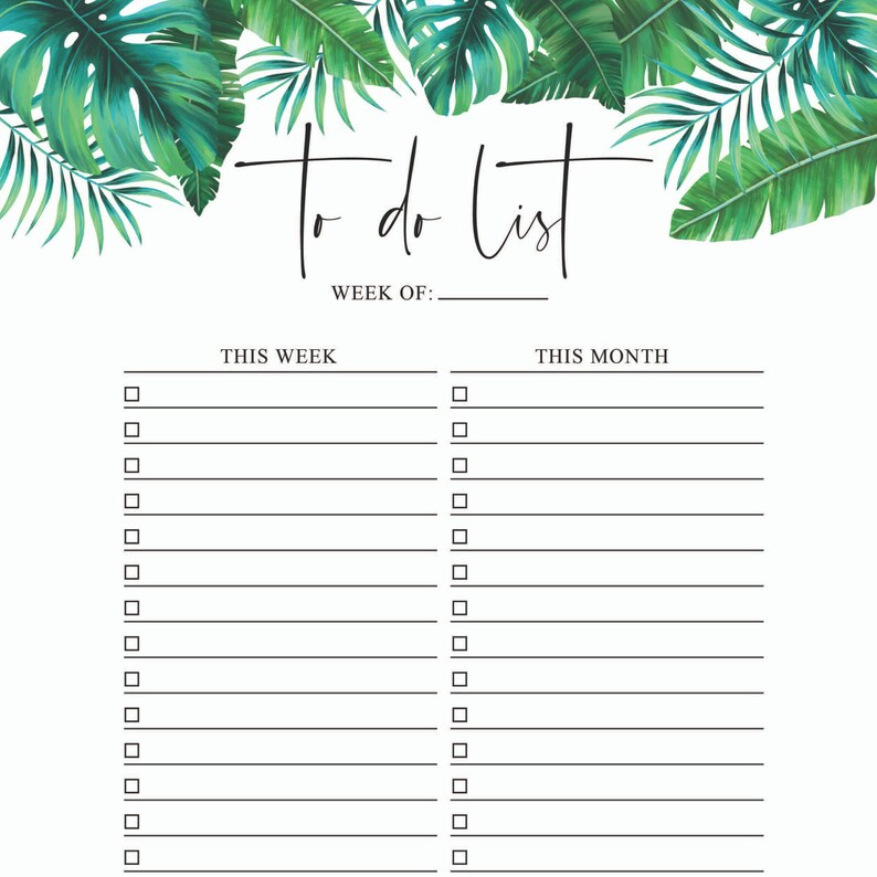 To Do List palm Leaf PRINTABLE to Do List, to Do Template, To-do List ...