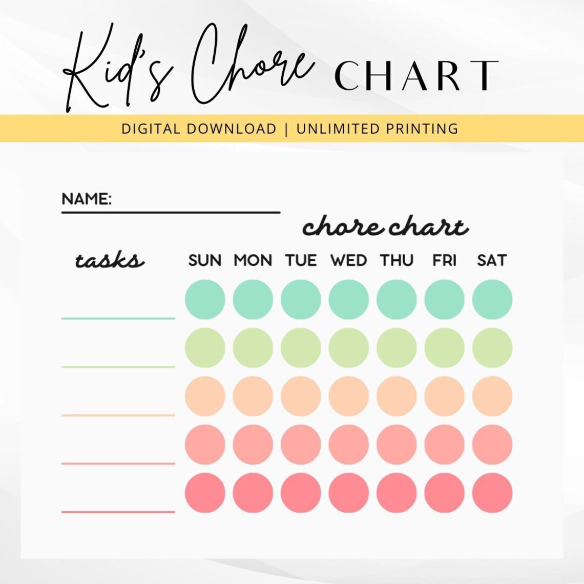 Printable Kid's Chore Chart | Digital Download | Unlimited Printing ...