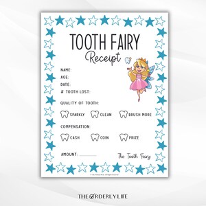 Tooth Fairy Receipt (blue & Gold Stars) – PRINTABLE, Instant Download ...