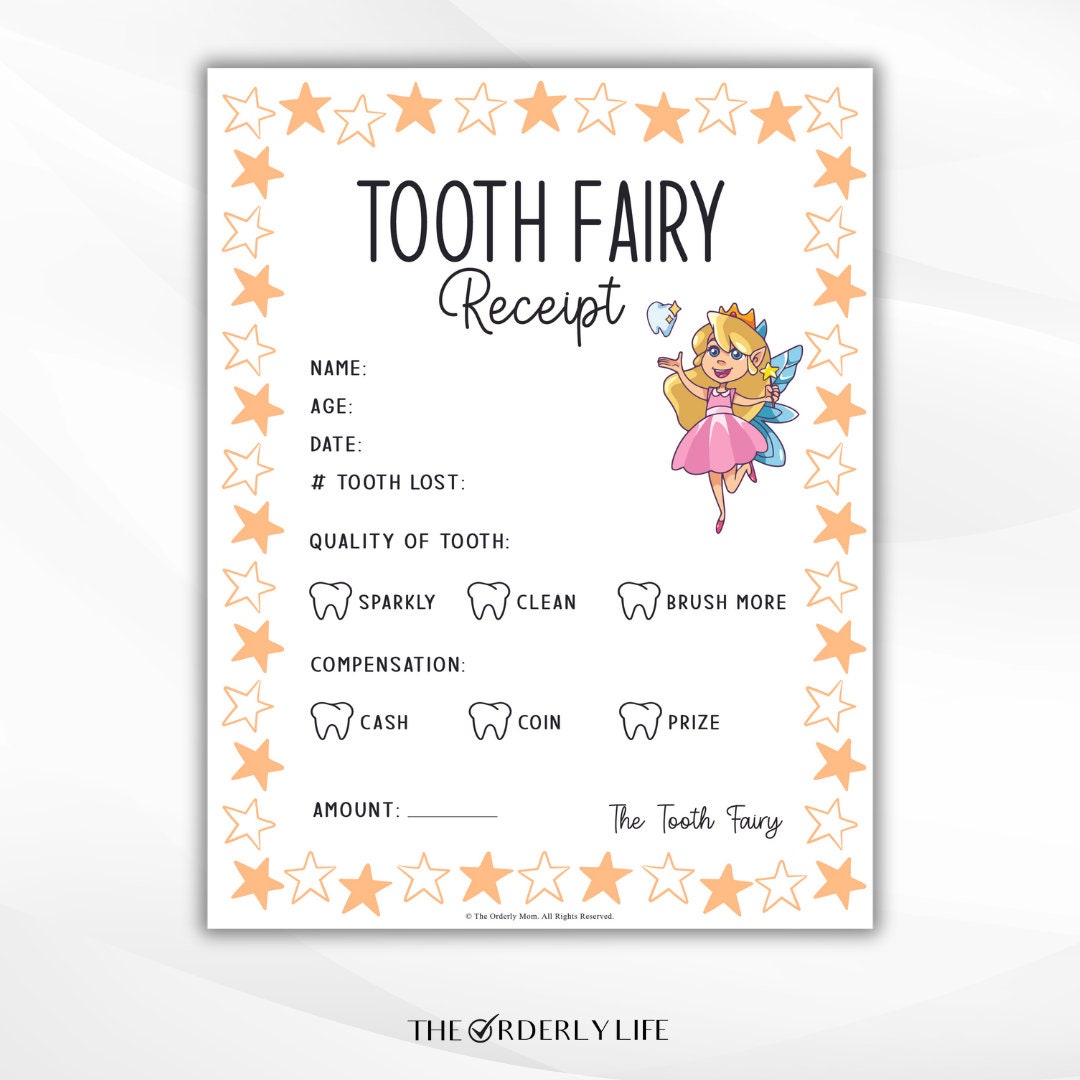 Tooth Fairy Receipt blue & Gold Stars PRINTABLE, Instant Download Tooth ...