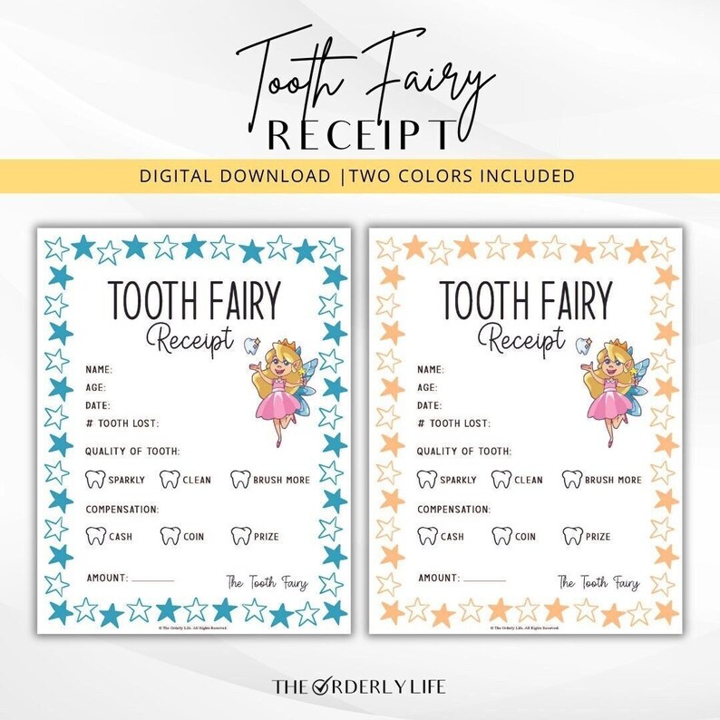 Tooth Fairy Receipt (blue & Gold Stars) – PRINTABLE, Instant Download ...