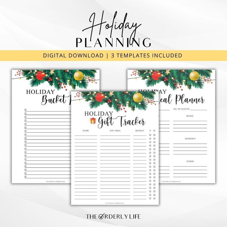 Holiday Organizational Templates – PRINTABLE, Instant Download | Gift ...