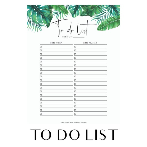 To Do List palm Leaf PRINTABLE to Do List to Do Template | Etsy