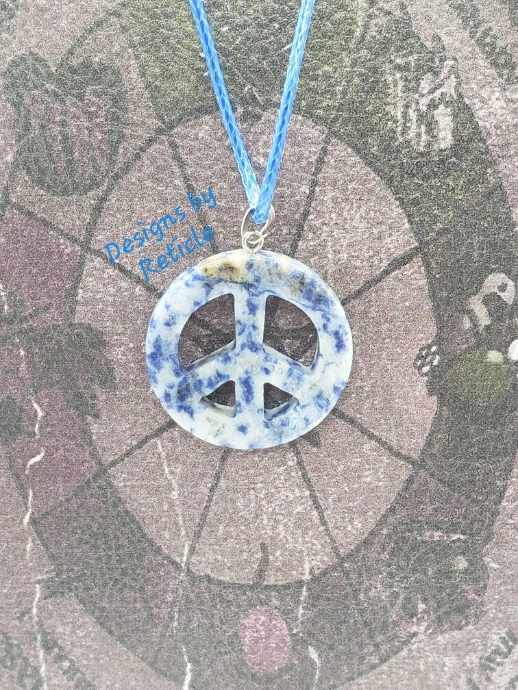 Semiprecious gemstone peace sign necklace | Etsy