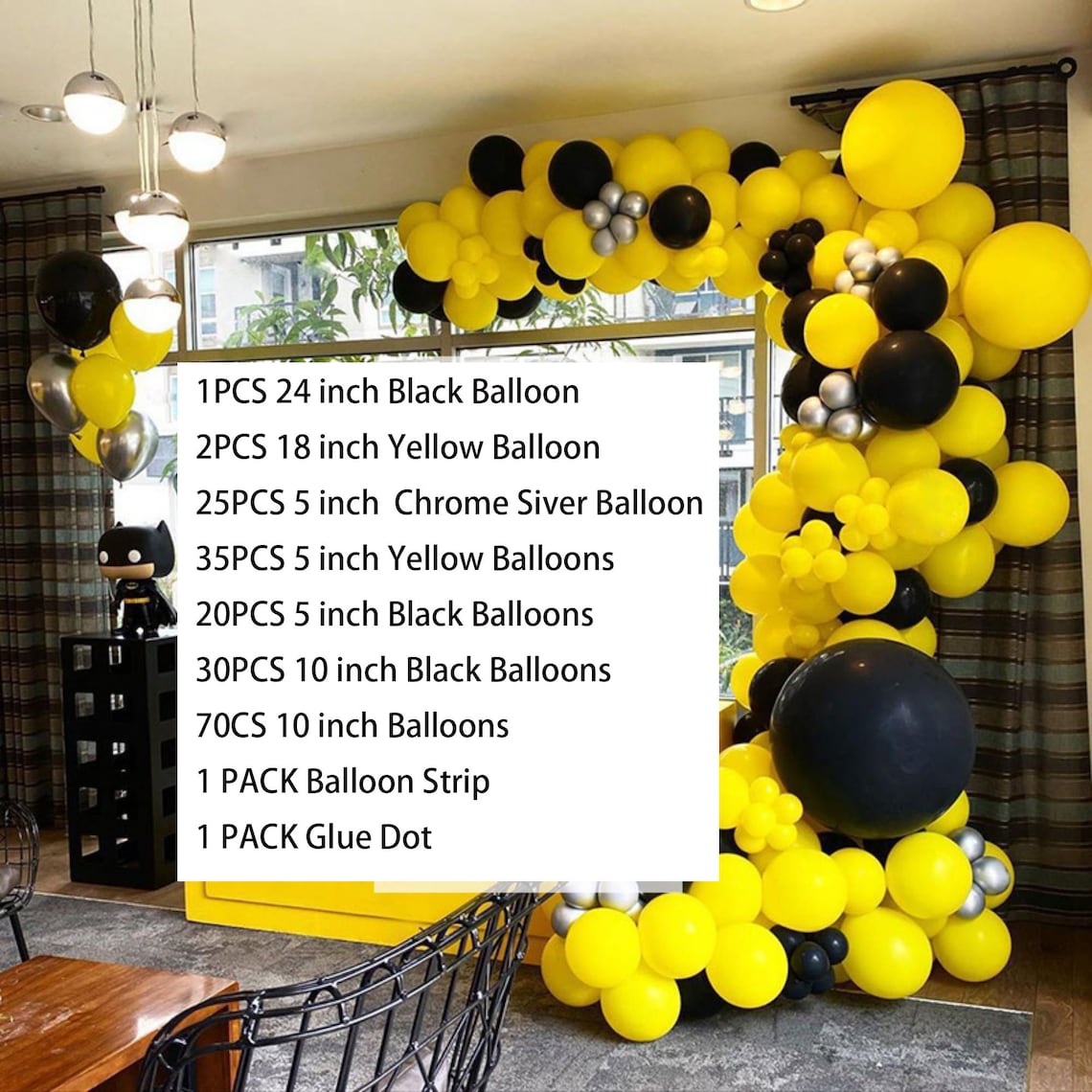 186PCS Yellow Balloon Arch Kit Black Metallic Silver Balloon - Etsy