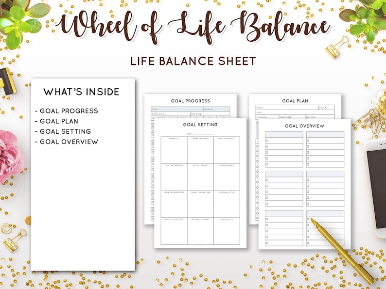 Wheel of Life Balance, Wheel of Life Template, Goal Planner, Life ...