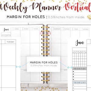 Weekly Planner Undated Vertical Layout 2 Page Worksheet Agenda Organizer Functional Habit ...