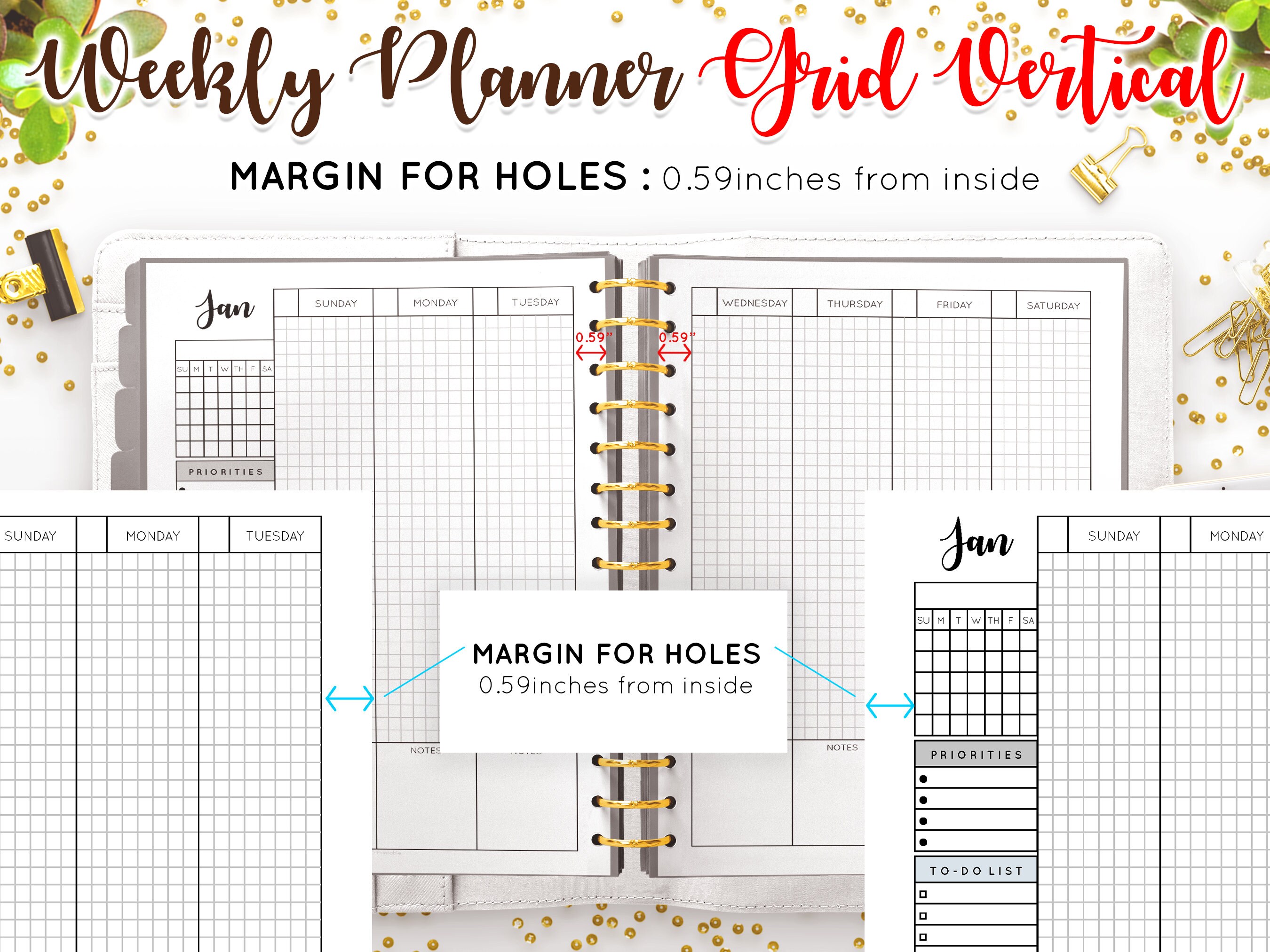 Weekly Planner Undated Grid Line Vertical Layout 2 Page - Etsy