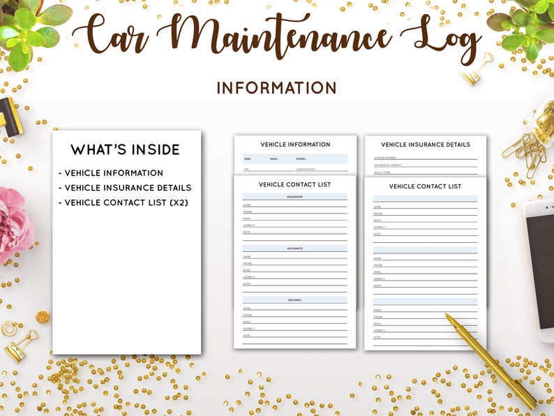 Car Maintenance Log, Vehicle Maintenance, Car Log Book, Car Maintenance ...