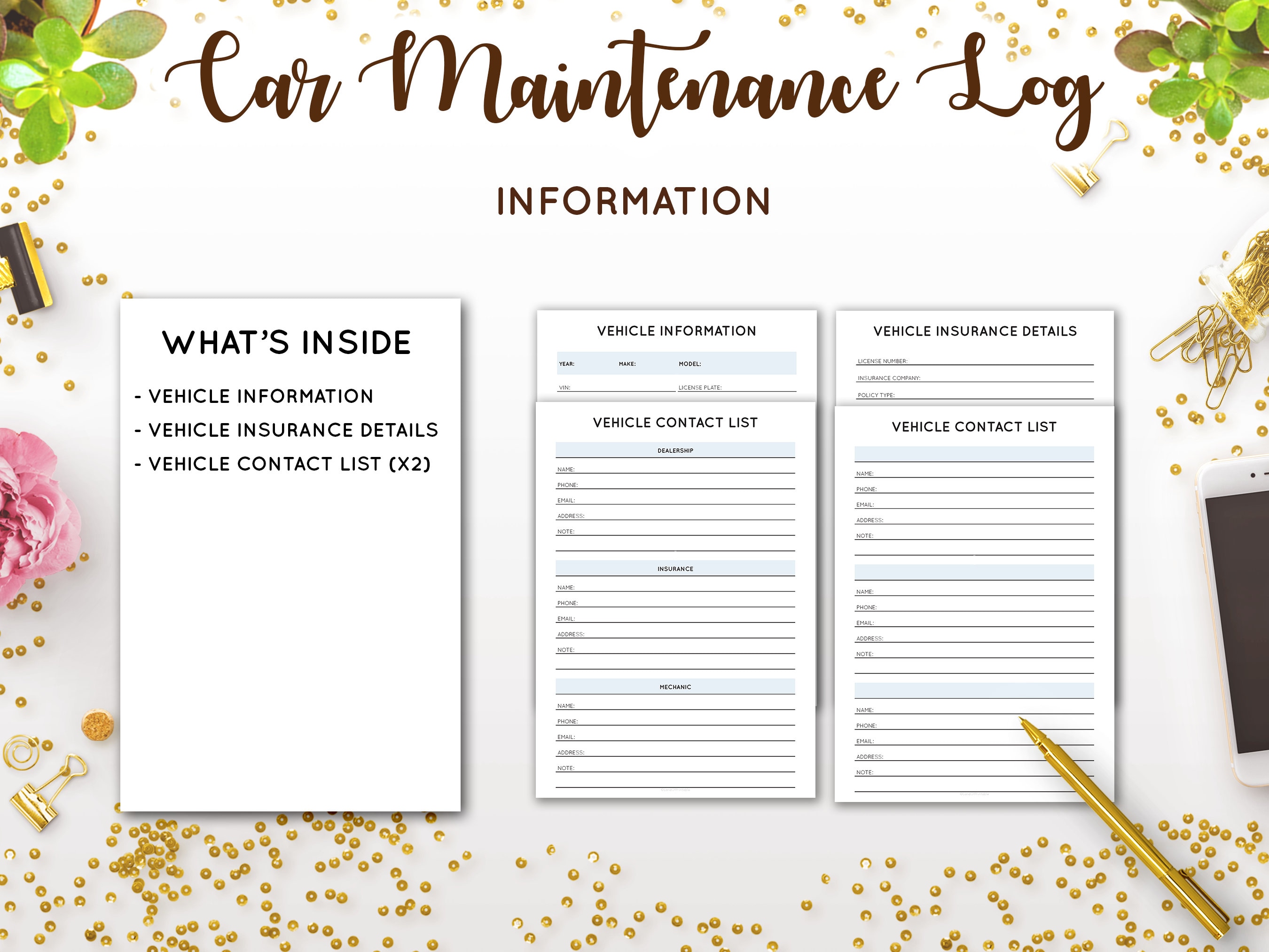 Car Maintenance Log, Vehicle Maintenance, Car Log Book, Car Maintenance ...