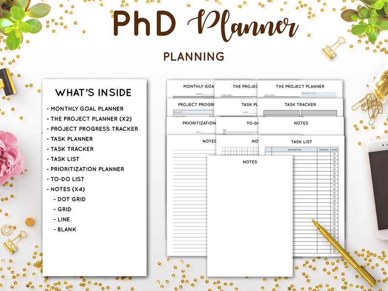 Phd Planner, Graduate School Planner, Thesis Planner, Dissertation ...