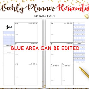 Weekly Planner Undated Horizontal Layout 2 Page Agenda Organizer Habit ...