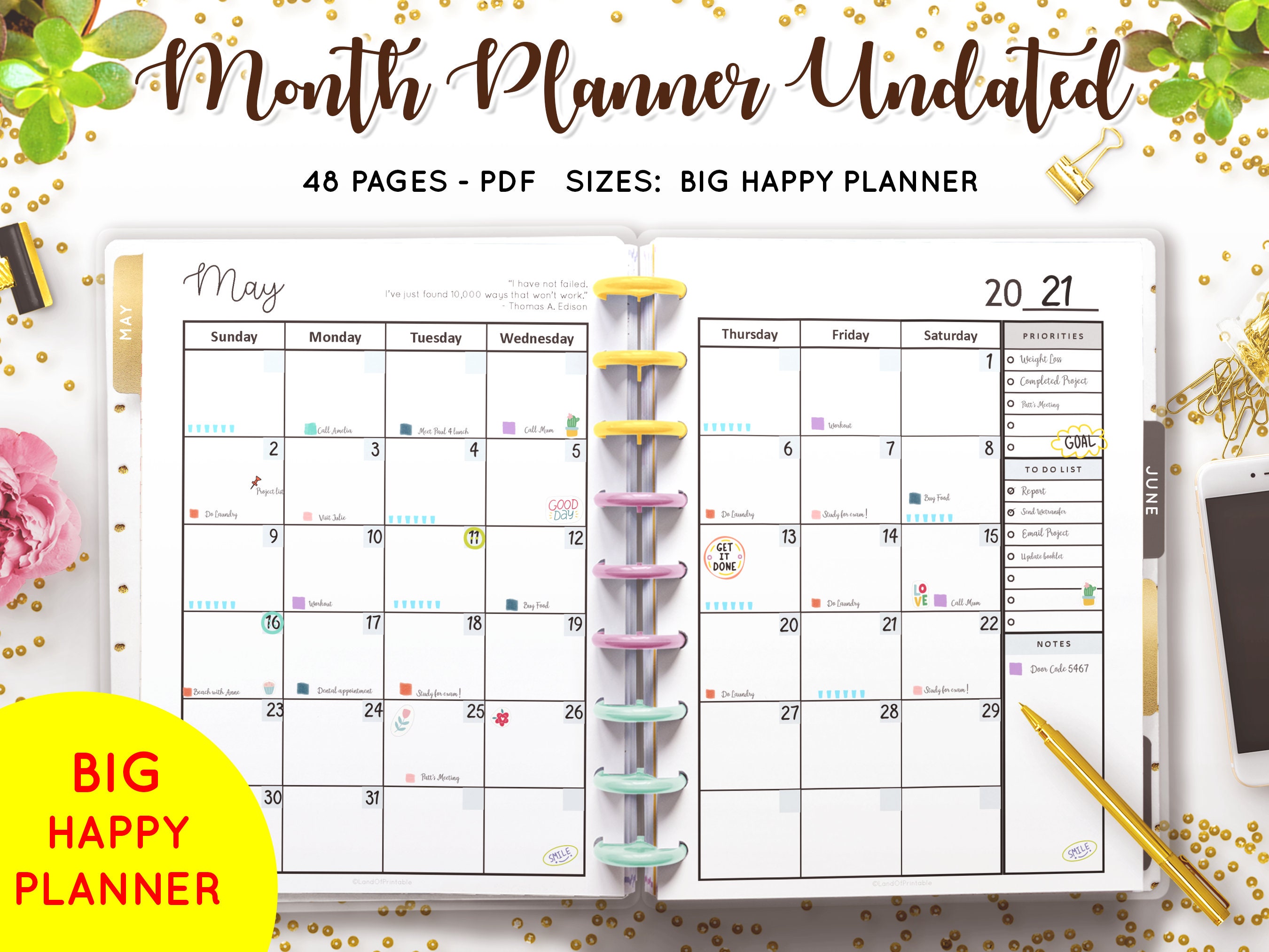 Monatsplaner undatierter Monatsplaner Kalender 2 Seiten Layout | Etsy