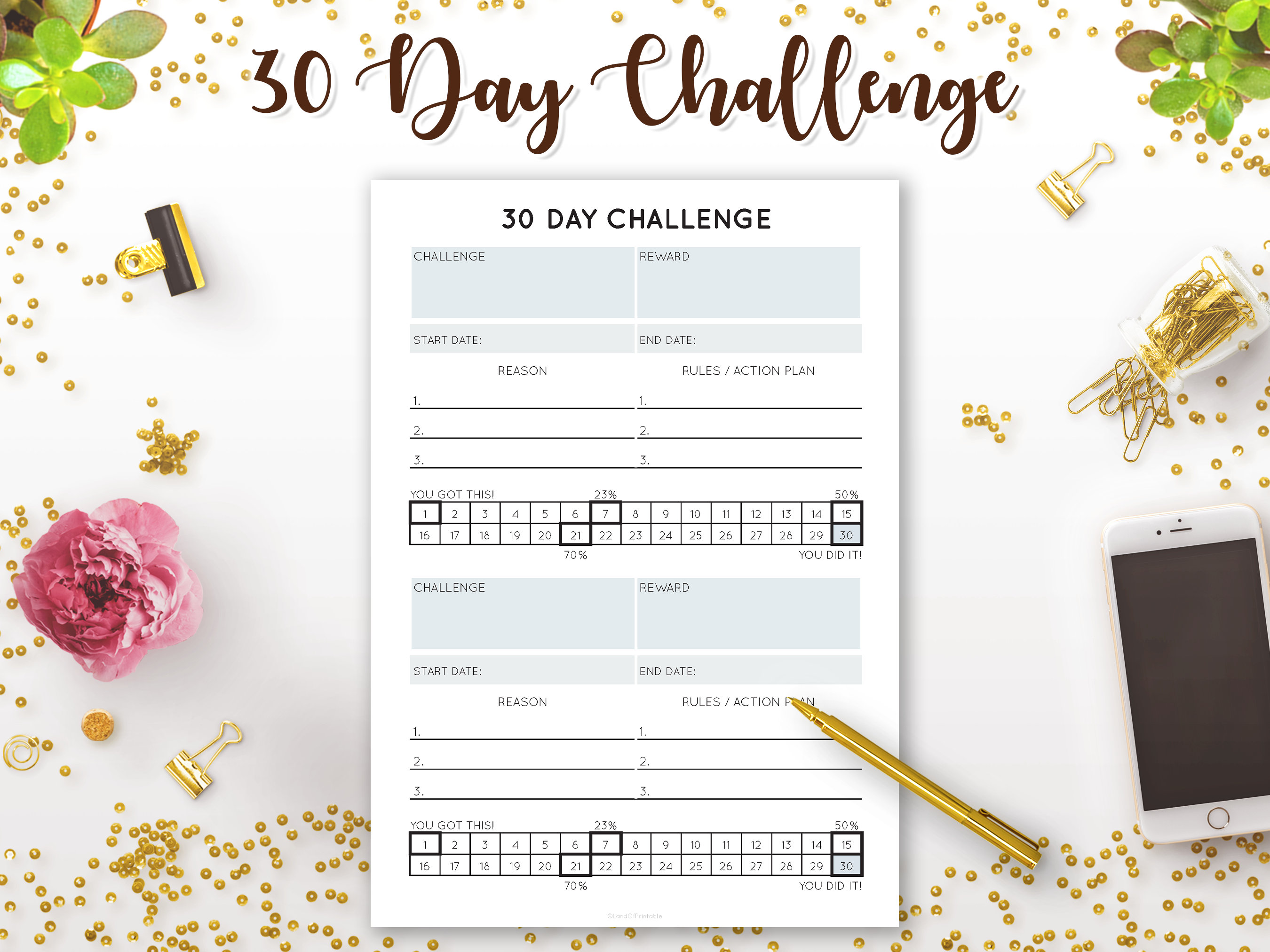 30 Day Challenge Tracker, Habit Tracker Template, Daily Habit, Goal ...