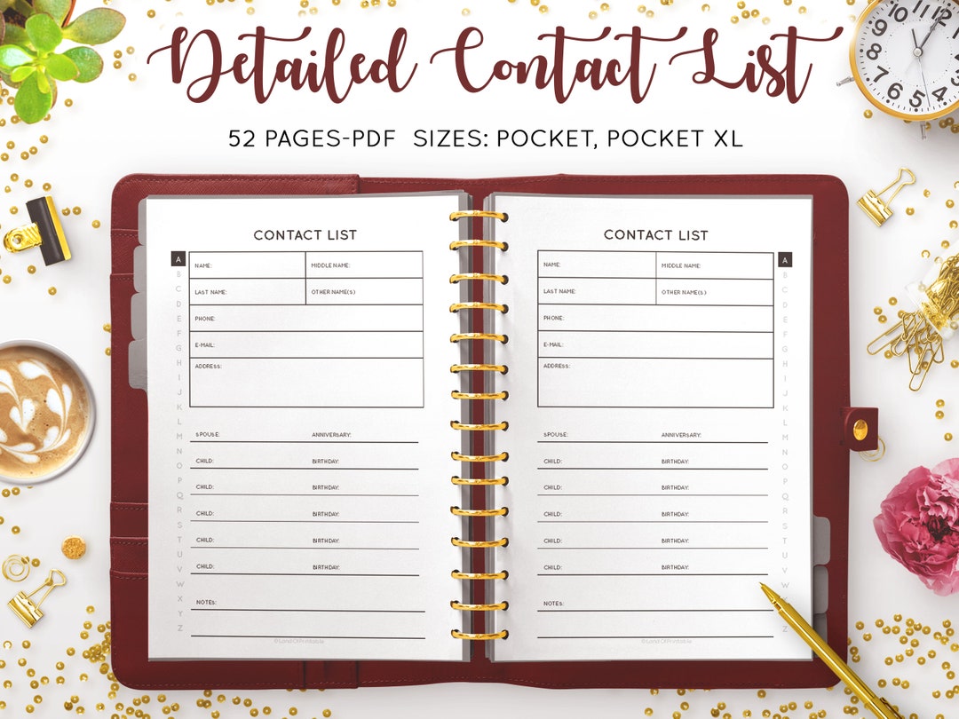 Detailed Address Book, Address Book With Tabs, Contact List, Address ...