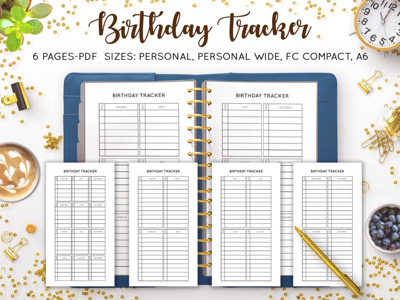 Birthday Tracker Printable, Birthday Tracker Calendar, Perpetual Calendar Birthday, Filofax ...