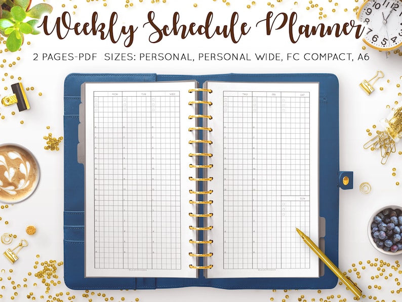 Weekly Schedule Printable, Weekly Vertical Planner, Grid, Hourly ...