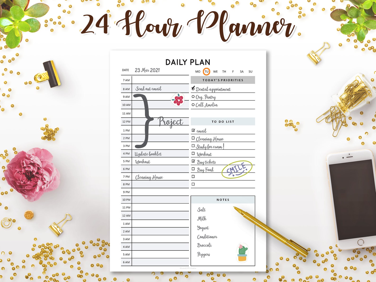 24 Hour Daily Planner Printable Undated Daily Agenda Daily - Etsy