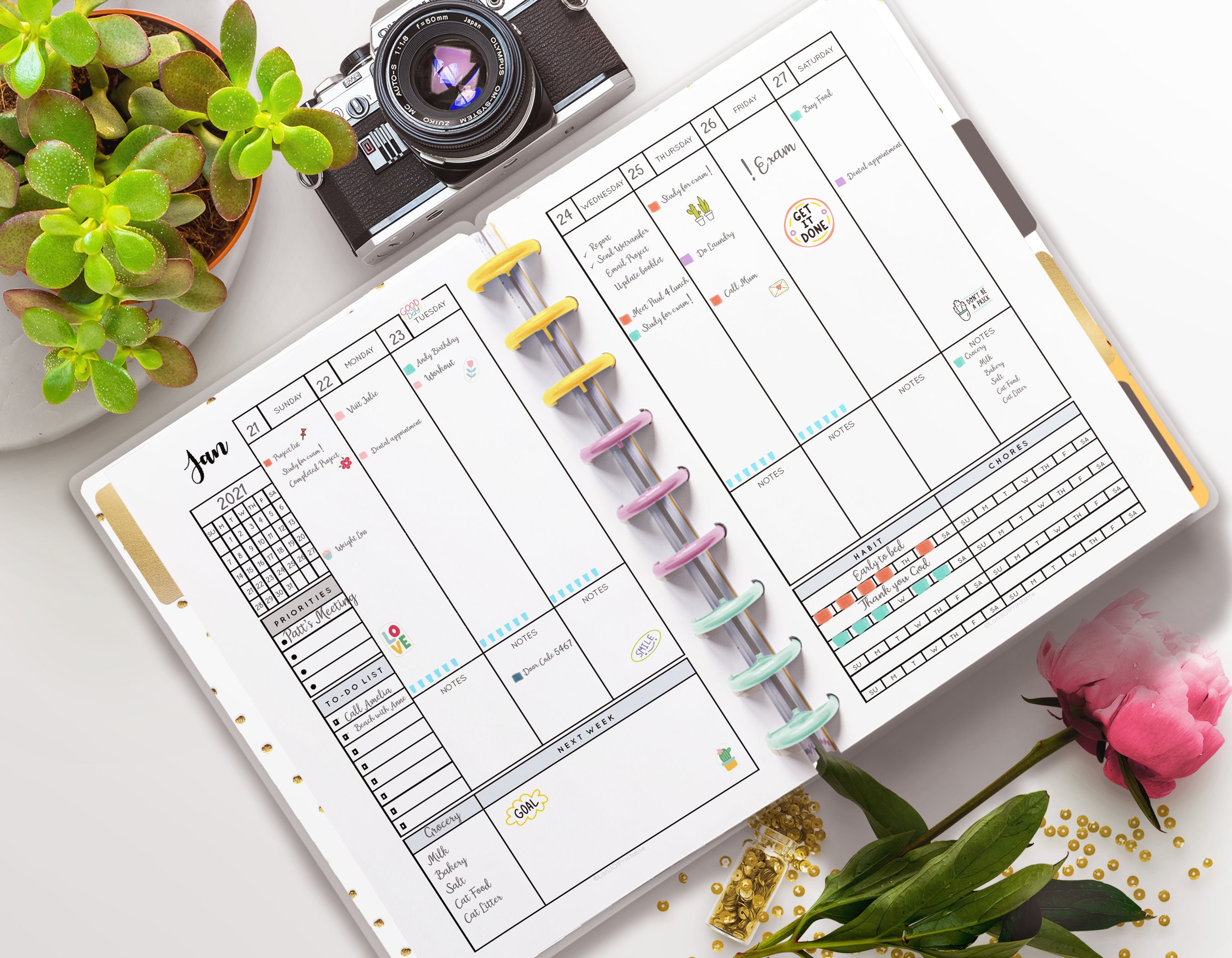 Weekly Planner Undated Vertical Layout 2 Page Worksheet Organizer Habit ...