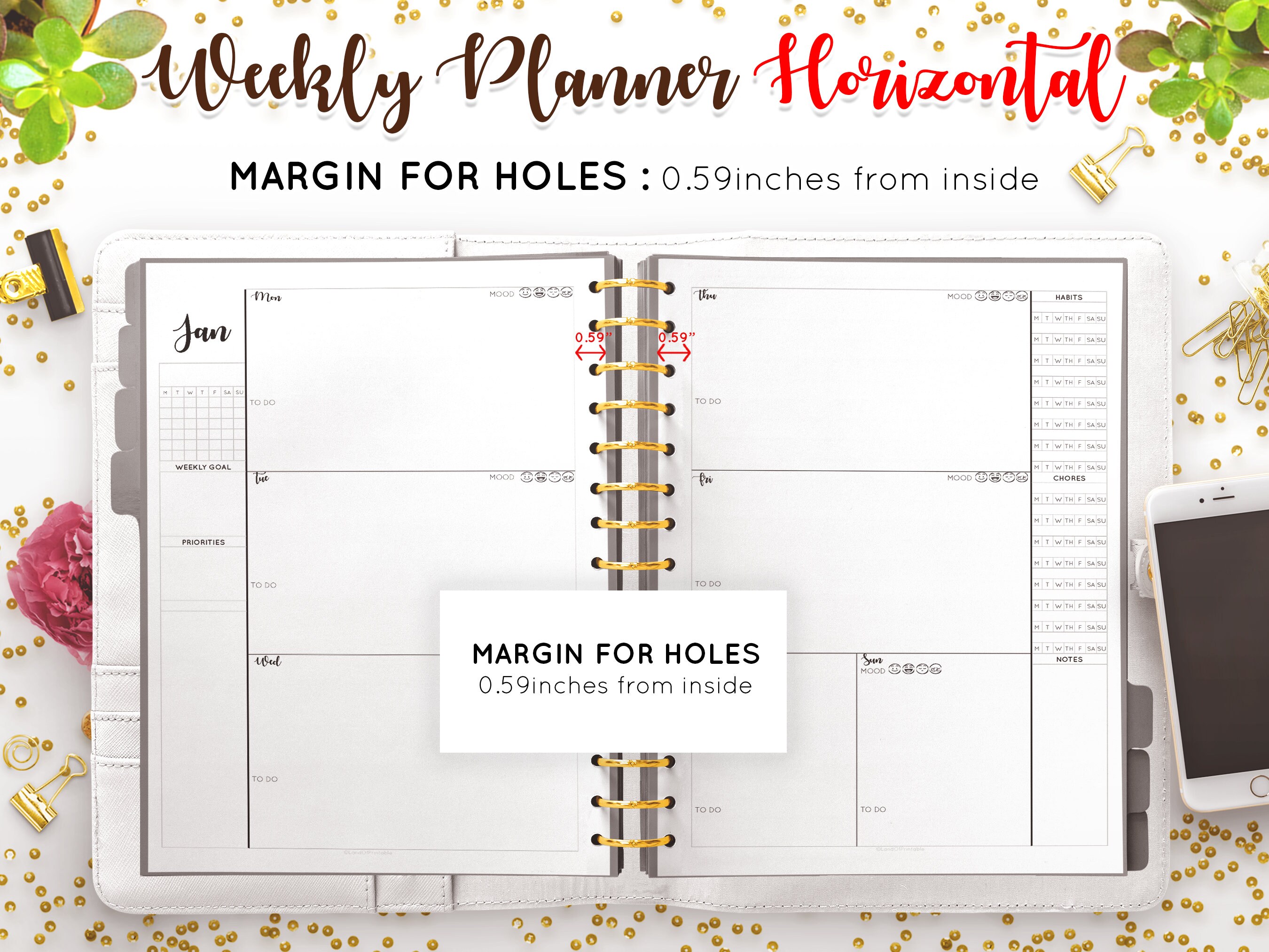 Weekly Planner Undated Horizontal Layout 2 Page Worksheet | Etsy
