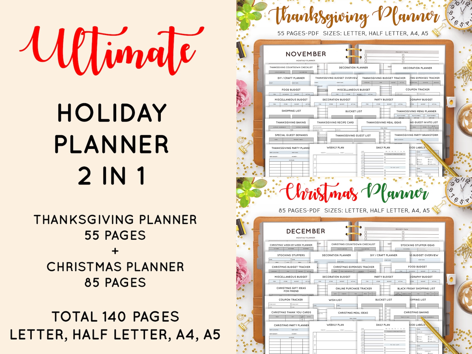 Holiday Planner, Holiday Planner Bundle, Thanksgiving Planner ...