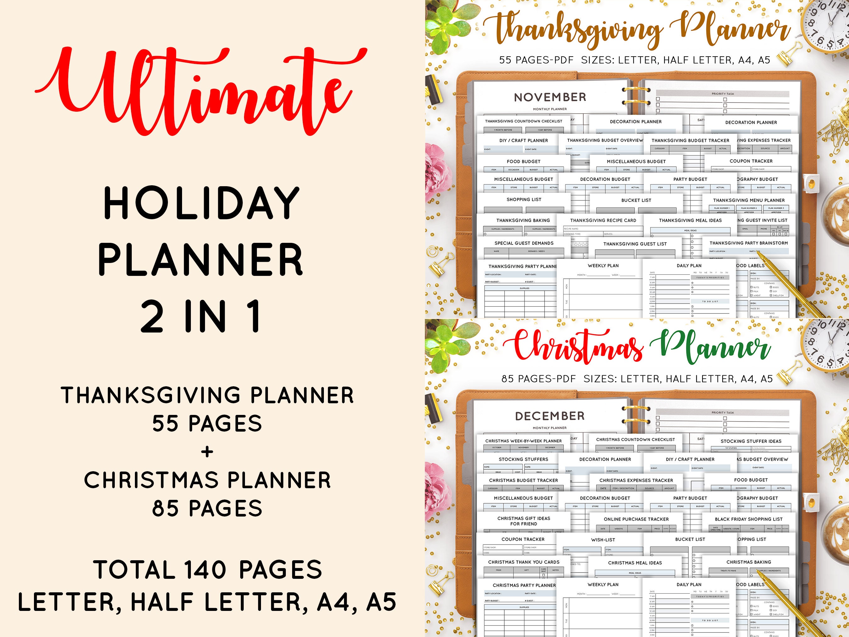 Holiday Planner, Holiday Planner Bundle, Thanksgiving Planner ...