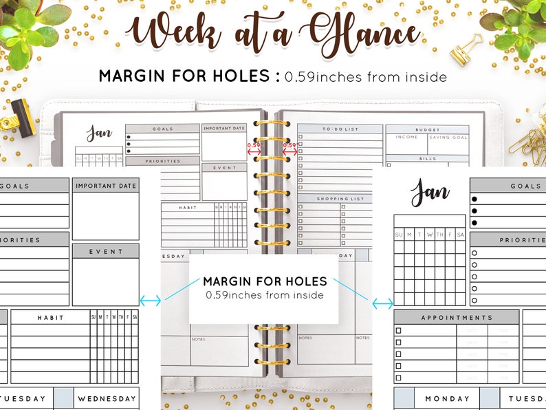 Week at a Glance Weekly Planner Undated Worksheet Template - Etsy